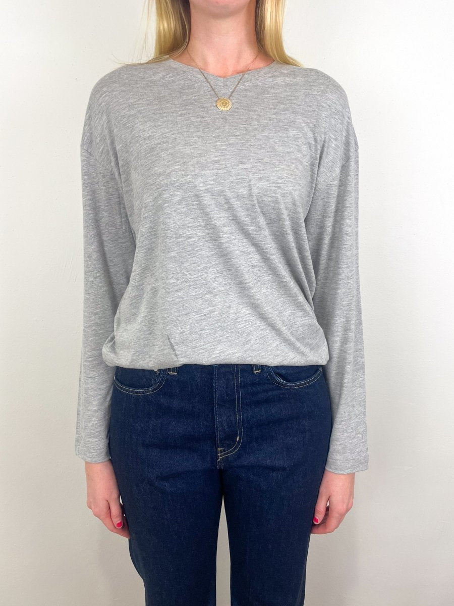 Long Sleeve High V Sweater in Light Heather Grey exclusive at The Shoe ...